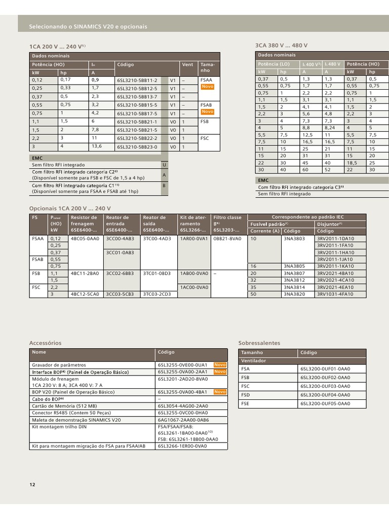 Catálogo SIEMENS - Inversores SINAMICS V20 (Medidas) | PDF | Bens manufaturados | Engenharia ...