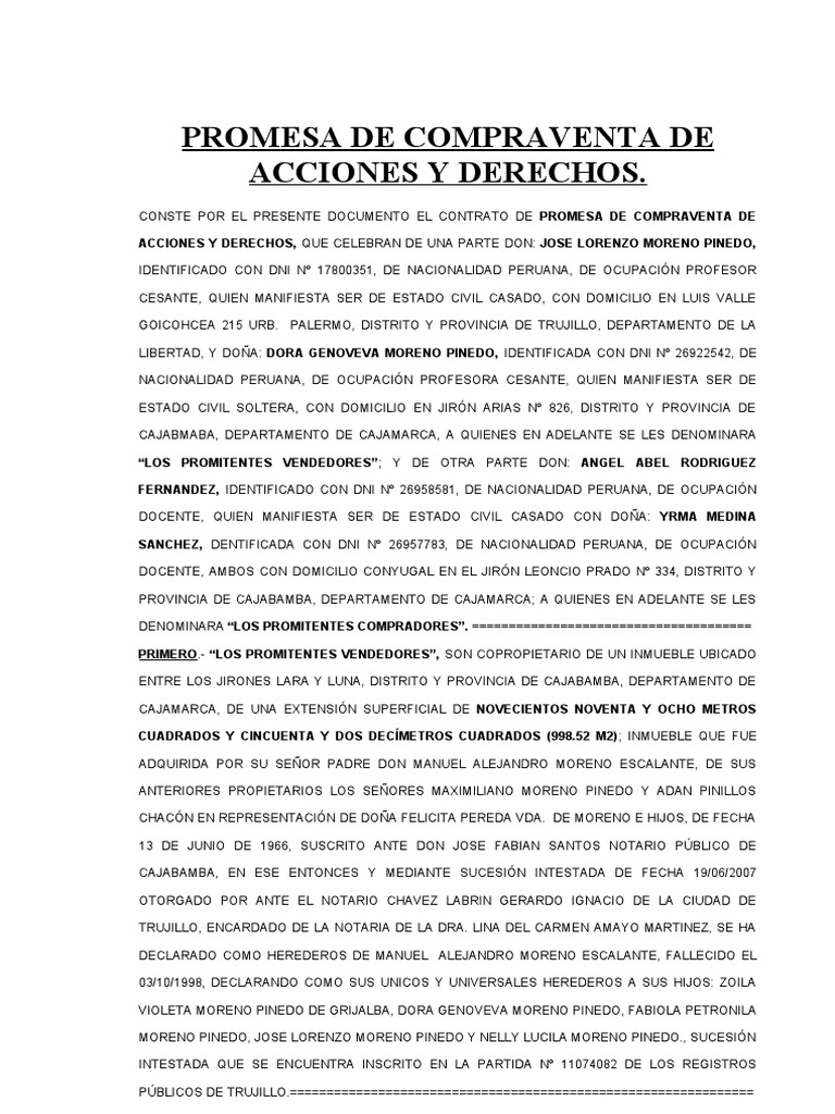 Promesa de Compra Venta de Acciones y Derechos | PDF | Conceptos ...