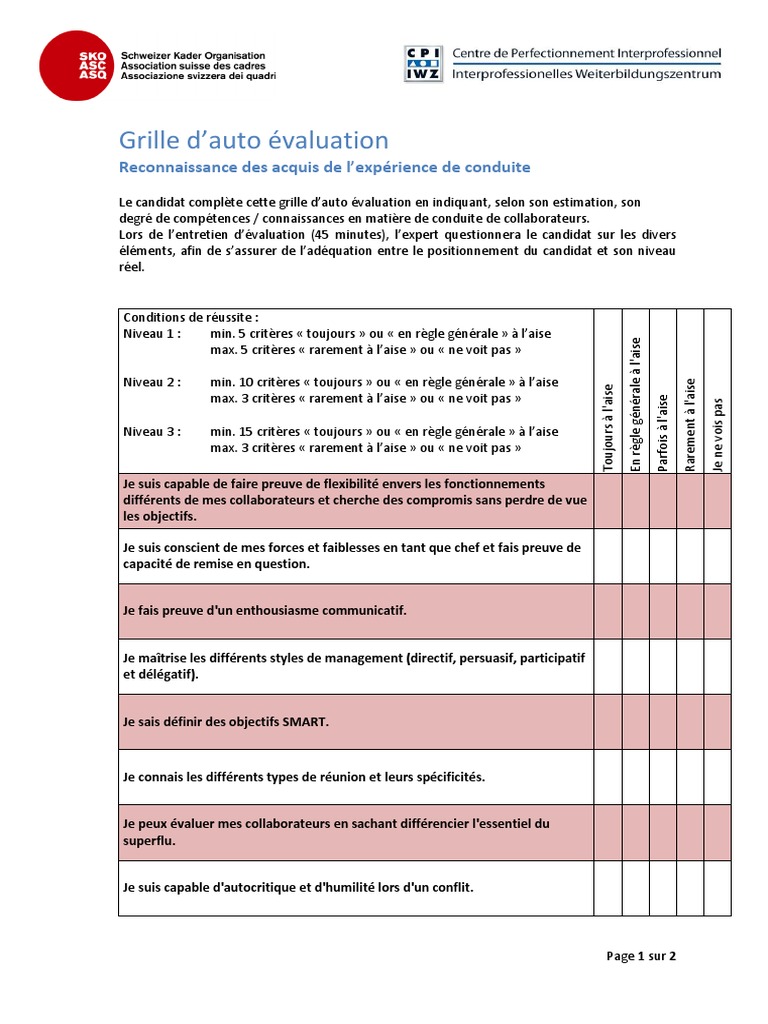 Grille d'auto-évaluation des compétences | PDF | la communication ...