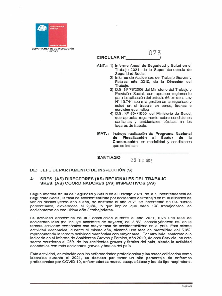 Circular #73 DT, Programa Fiscalización Construcción 2023 | PDF | Andamio | Multa (pena)