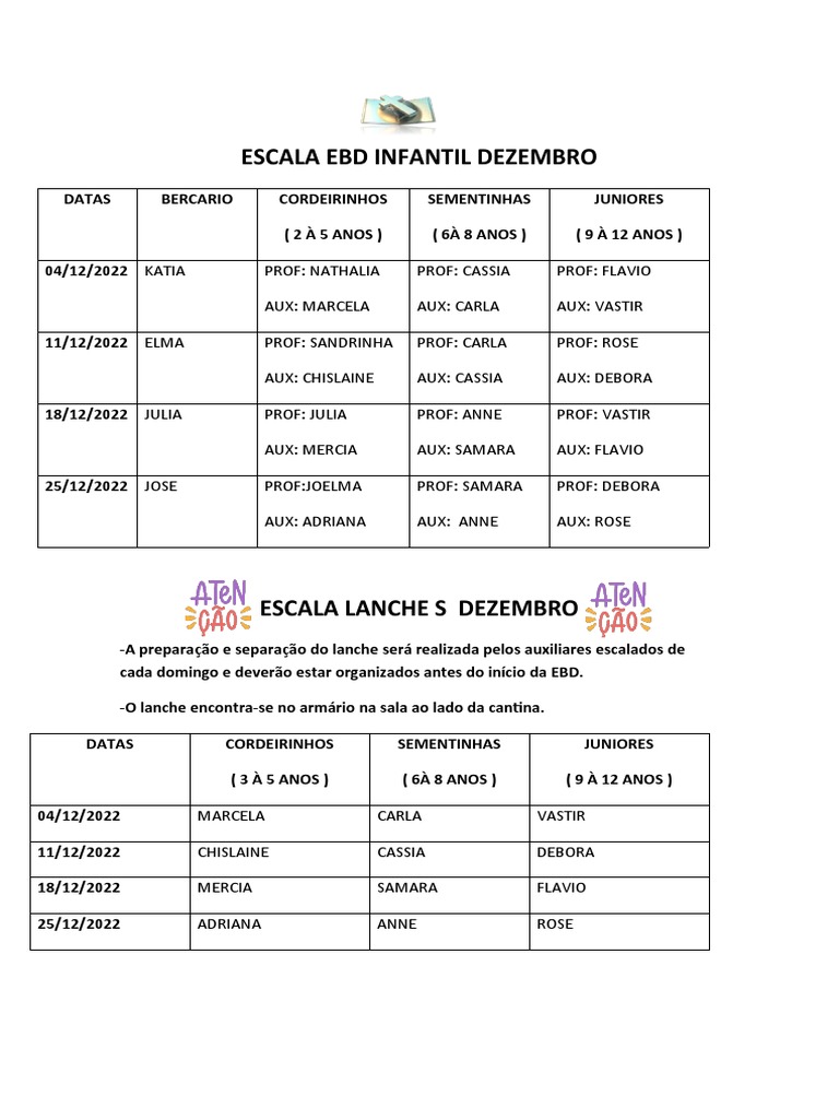 Escala Ebd Infantil - Agosto | PDF