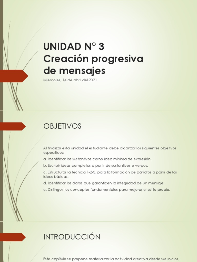 Creación Progresiva Del Mensaje | PDF | Oración (Lingüística) | Sustantivo