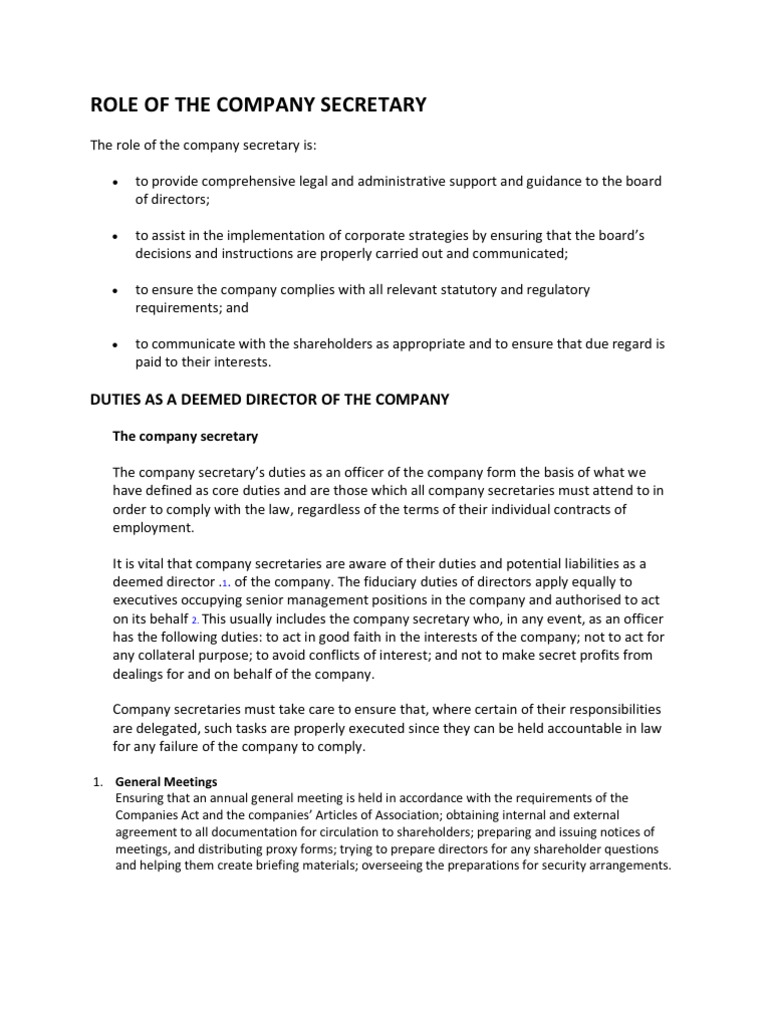 Role of The Company Secretary | PDF | Financial Markets | Secondary Market