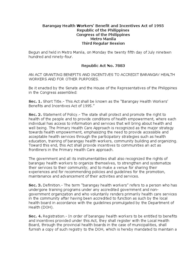 BHW Republic - Act - 7883 | PDF