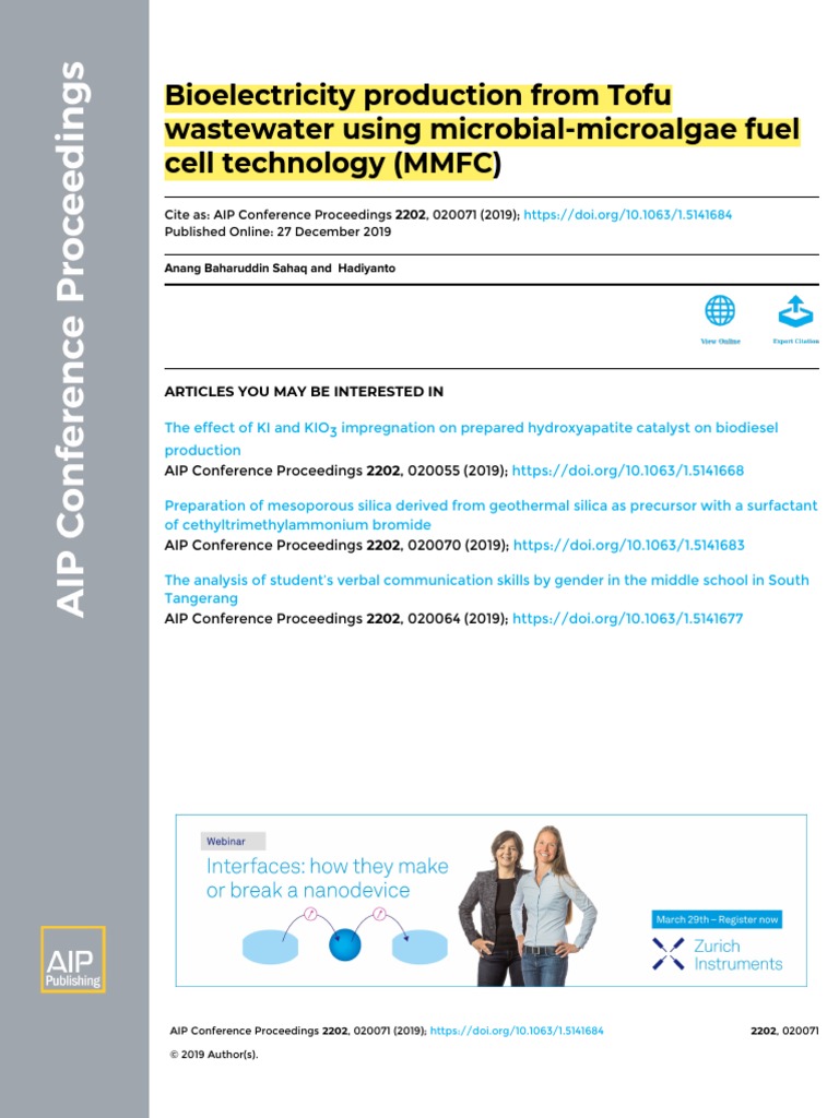 Bioelectricity Production From Tofu Wastewater Using Microbial-Microalgae Fuel Cell Technology ...