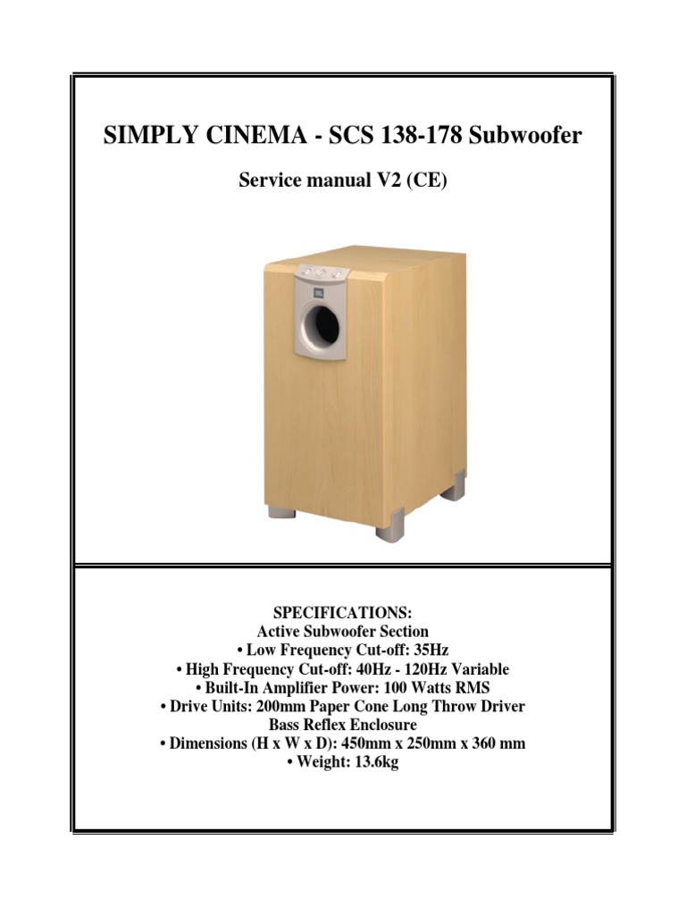 JBL scs-138 178 V2.ce Subwoofer | PDF | Capacitor | Electrical Equipment
