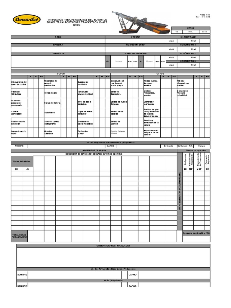 Inspección Pre Operacional de Banda Transportadora Trackstack 13042t ...