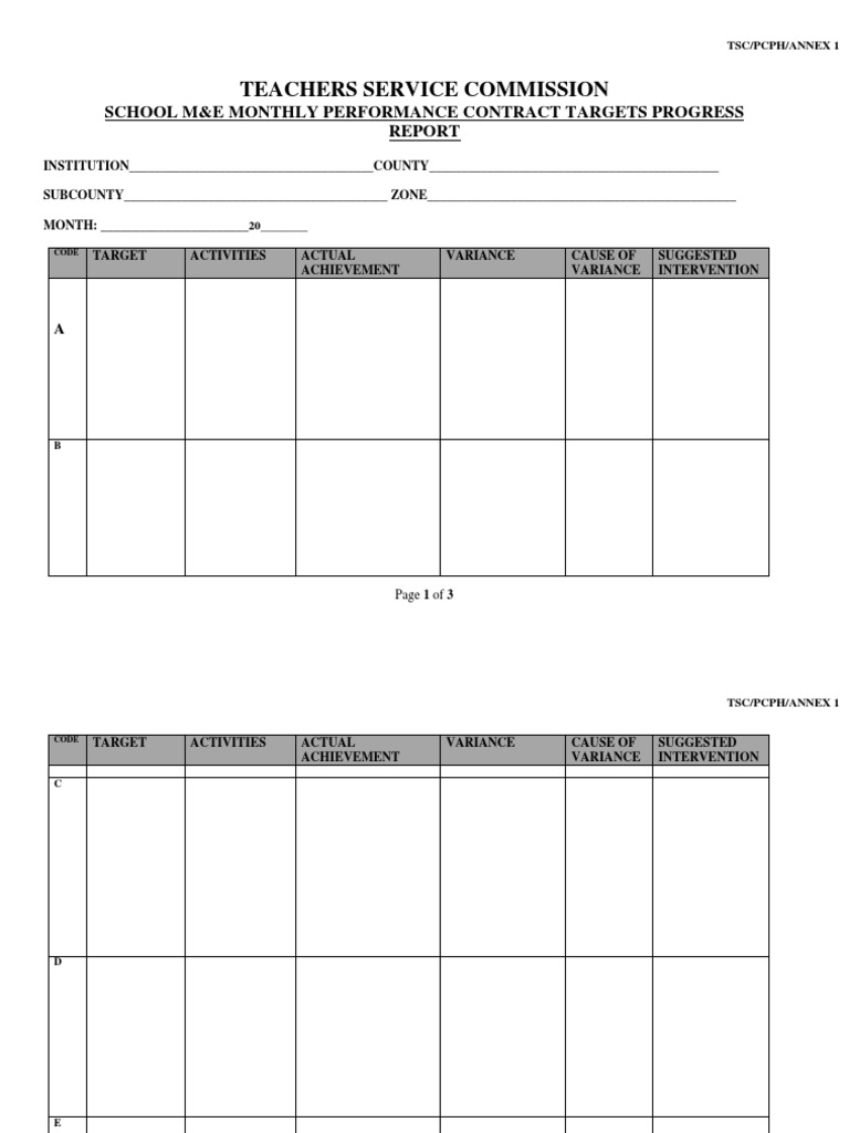 Monthly Performance Contract Report | PDF