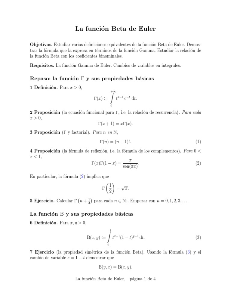 Beta Function Es | PDF | Integral | Función (Matemáticas)