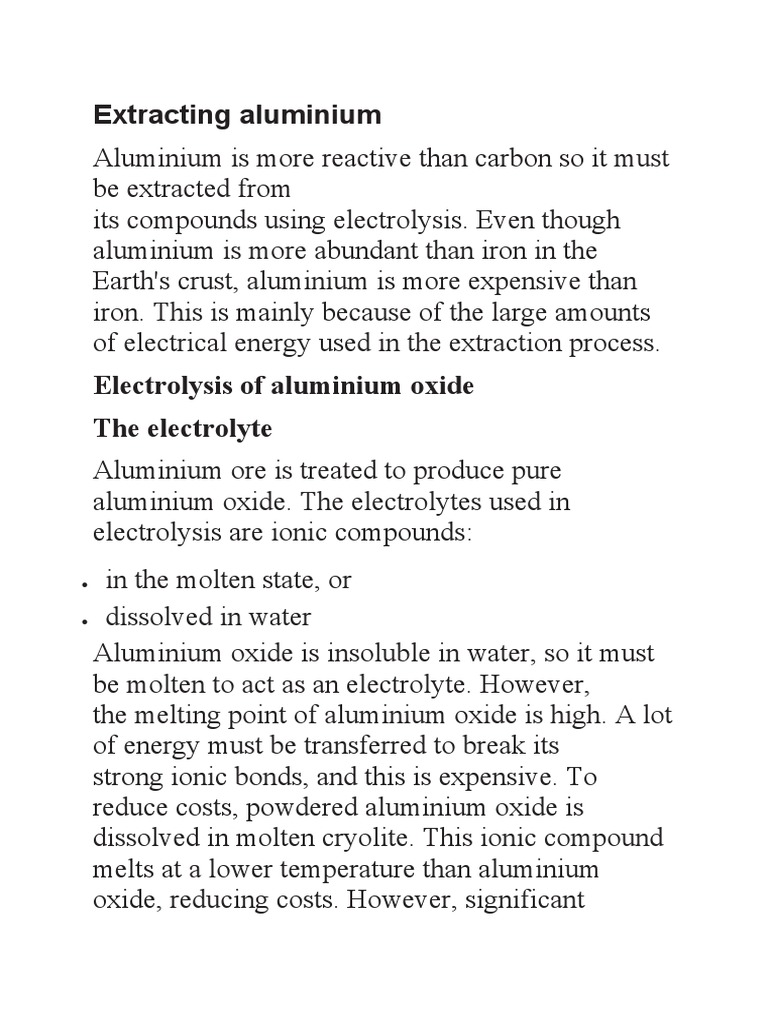 Aluminium Extraction | PDF | Technology & Engineering