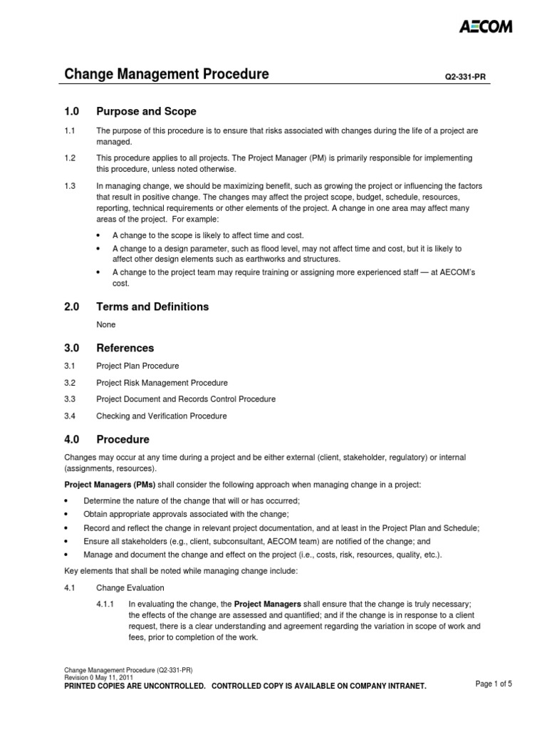 Change Management Procedure Overview | PDF | Risk | Verification And ...