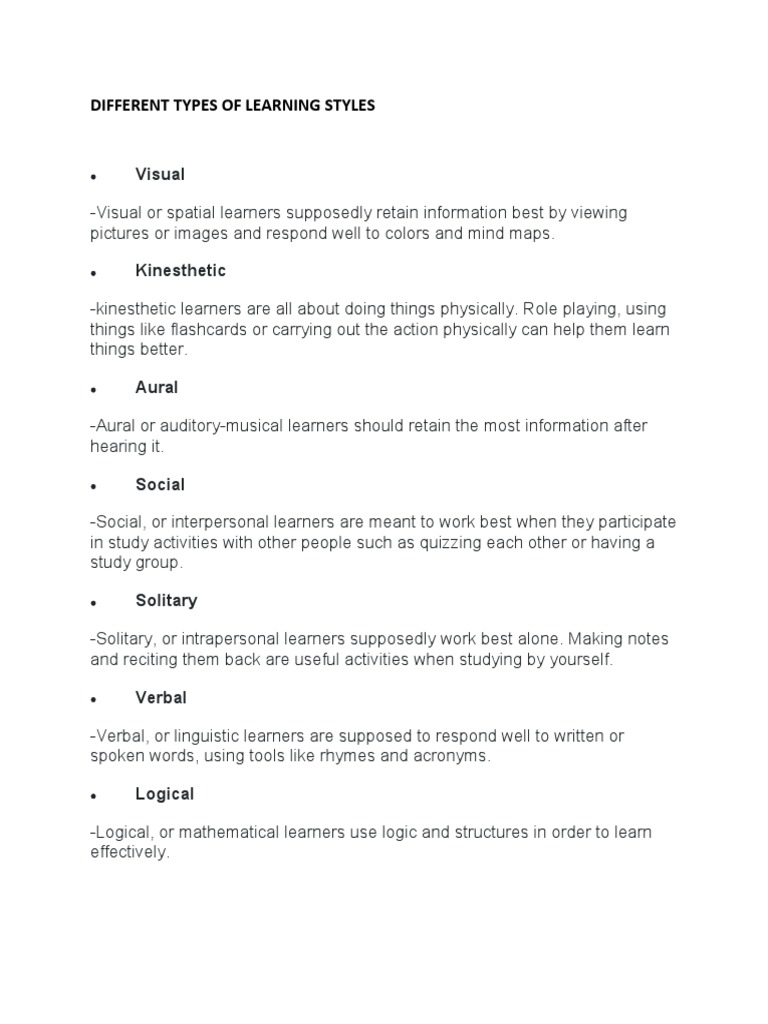 Different Types of Learning Styles | PDF