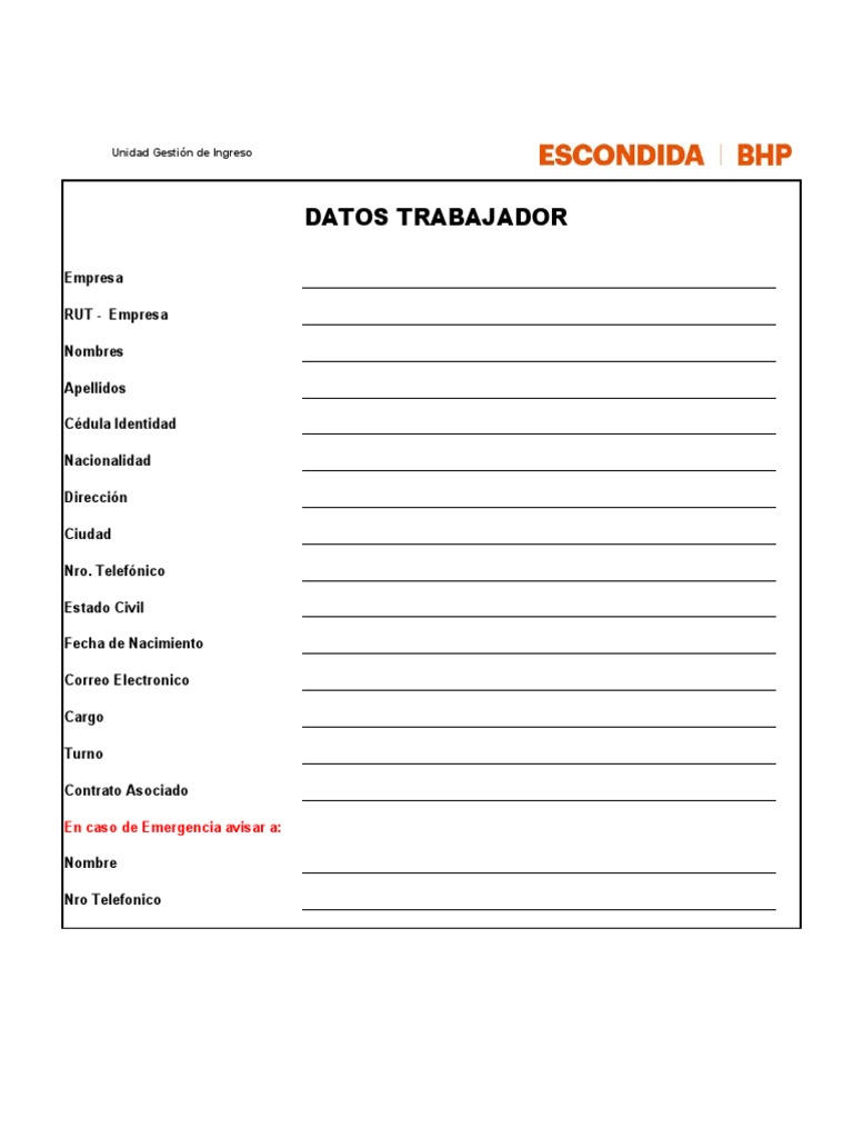 Ficha Del Trabajador-MEL | PDF