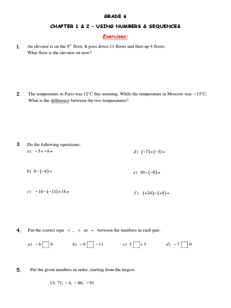 1 GR6 Lesson 1 - CHP 1 & 2 USING NUMBERS & SEQUENCES | PDF