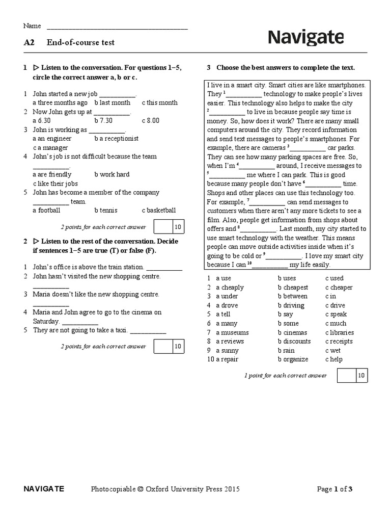 End Of Course Test A PDF