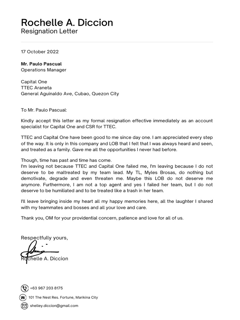 RDiccion Resign Letter | PDF
