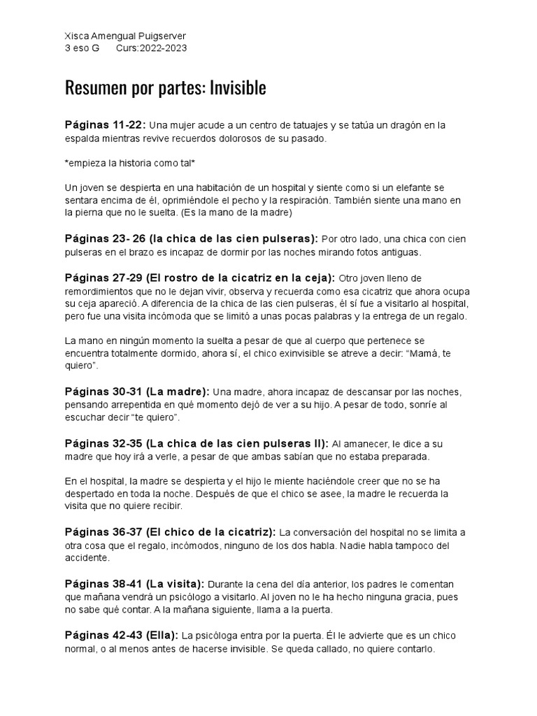 RESUMEN POR PARTES Invisible | PDF