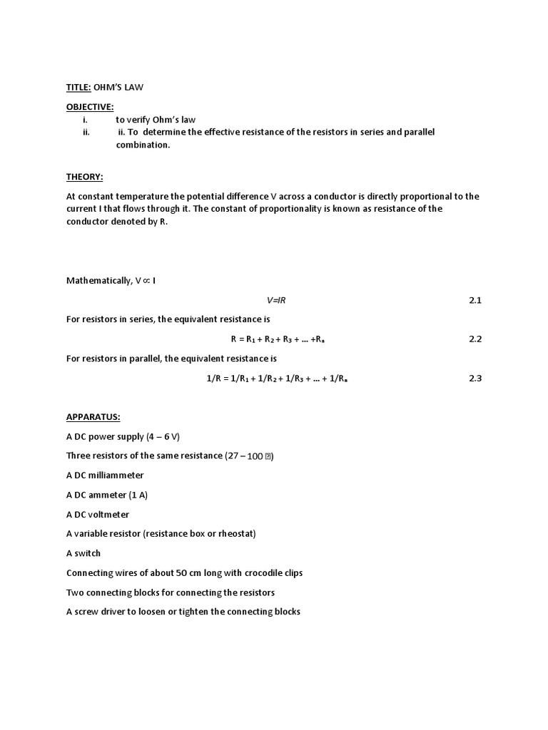 Lab Report OHM's Law | PDF | Resistor | Series And Parallel Circuits