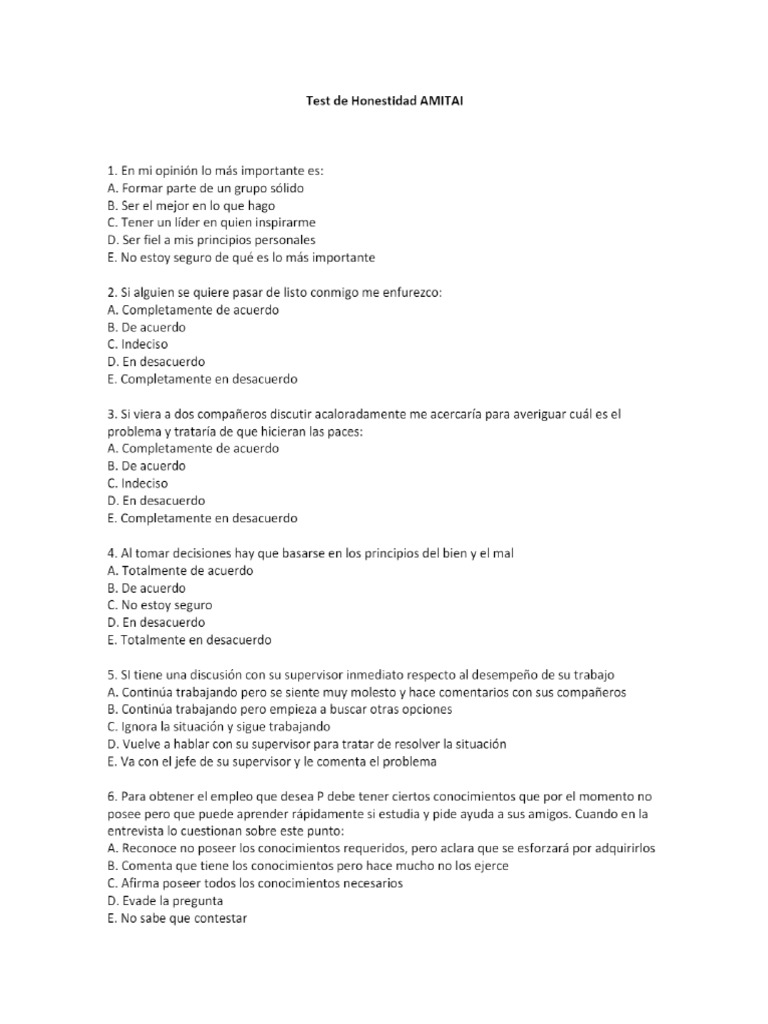 Test de Honestidad Amitai | PDF Test de Honestidad Amitai | PDF