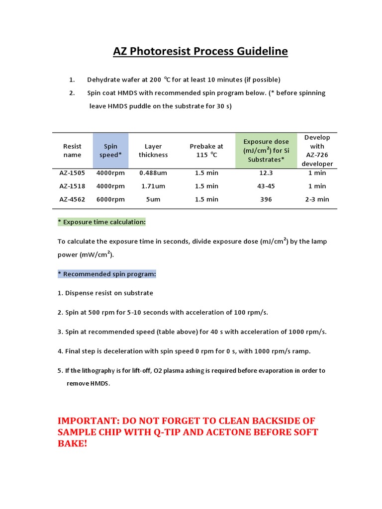 AZ Photoresist Process Guideline | PDF | Photolithography | Wafer ...