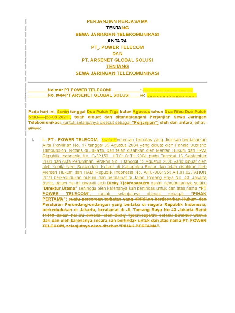 Draft PKS PT Arsenet Global Solusi (R1 04102021) | PDF