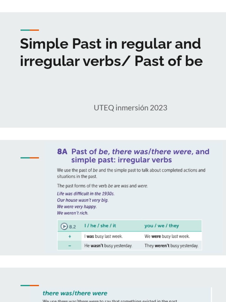 Simple Past of Regular and Irregular Verbs - Simple Past of Be | PDF