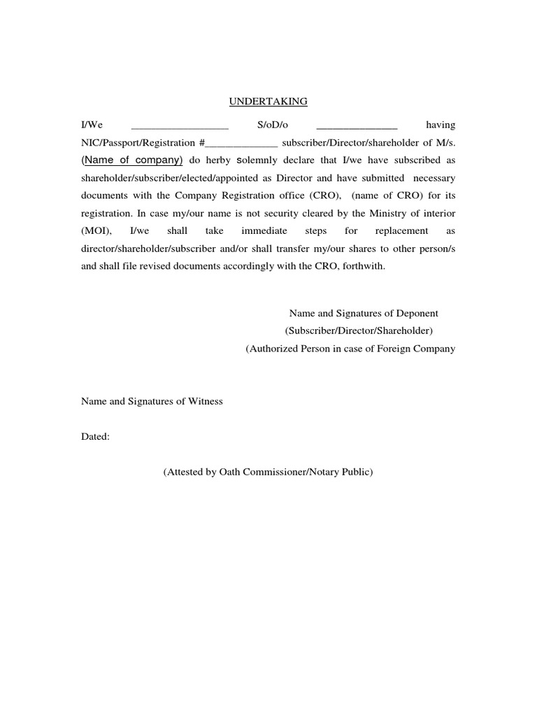 Format of Undertaking by Foreign Director | PDF