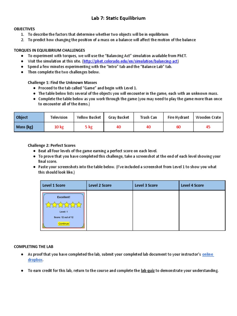 Lab 7 - Static Equilibrium | PDF