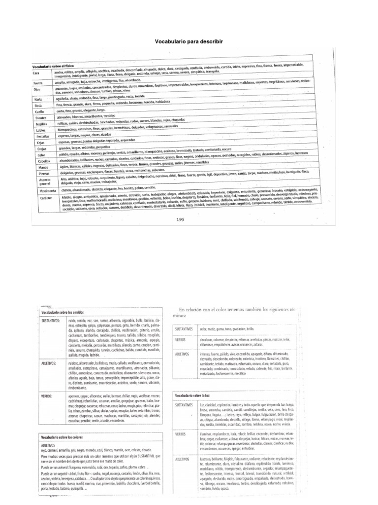 Vocabulario para Describir | PDF
