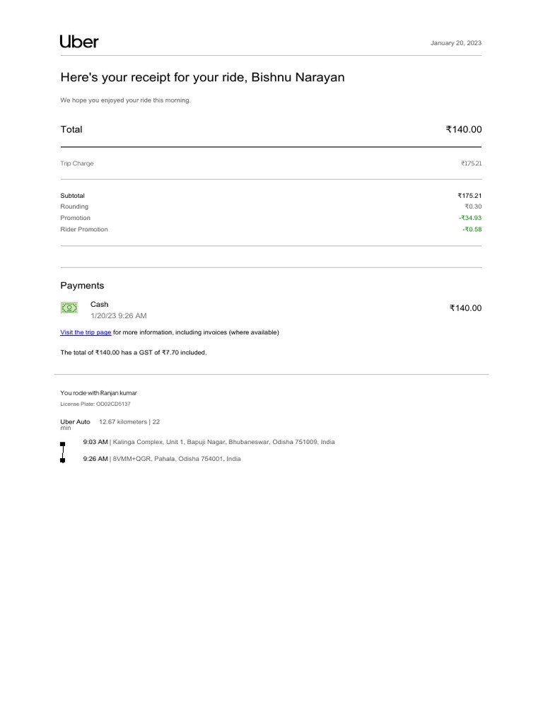 Uber Receipt - 20jan2023 - 092636 | PDF
