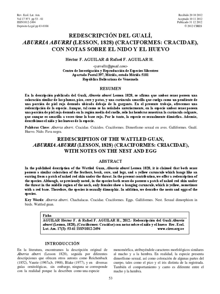 RECOL V17n3a3 Aguilar - Aguilar Redescripción Del Gualí Aburria Aburri ...