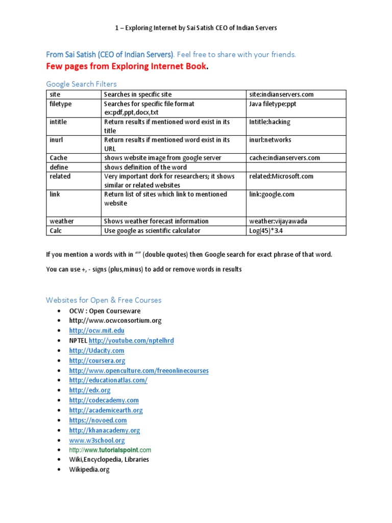 Exploring The Internet by Sai Satish | PDF | Websites | Search Engine ...