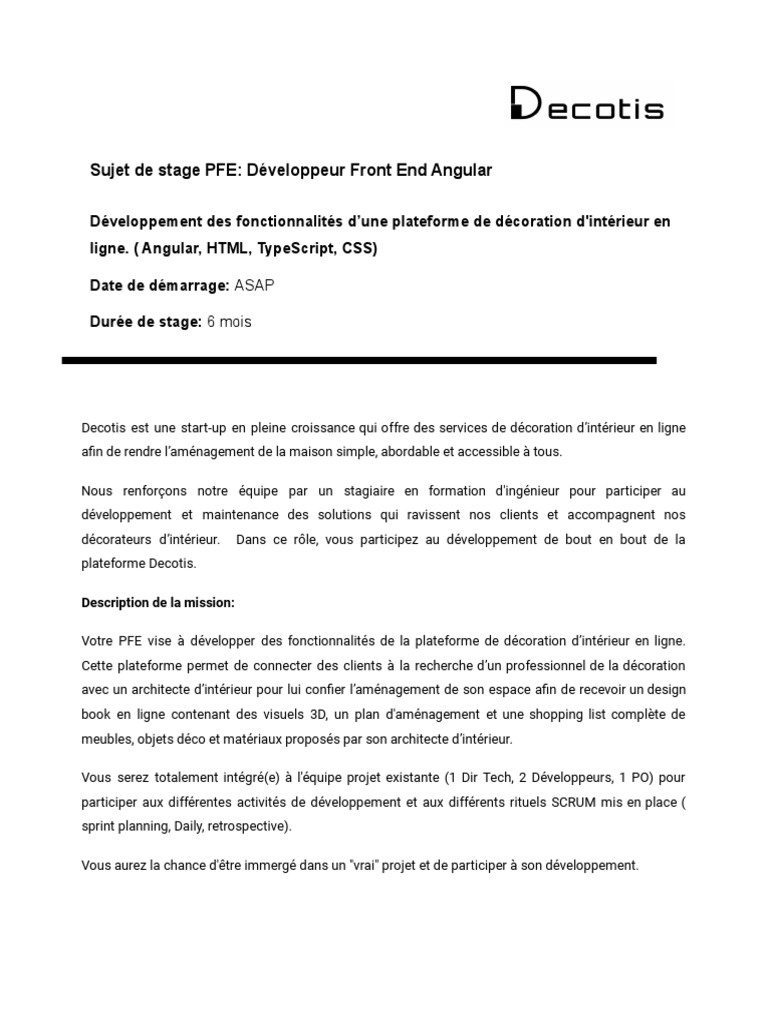 Decotis Sujet PFE Frontend Developper | PDF