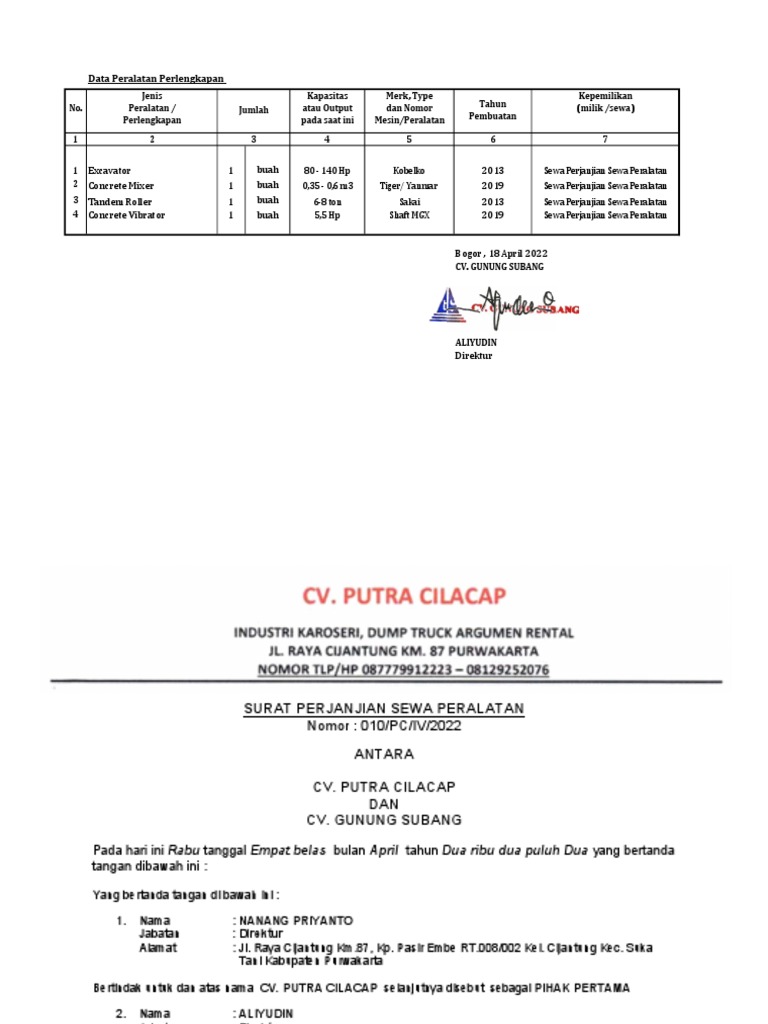 Daftar Peralatan Utama | PDF