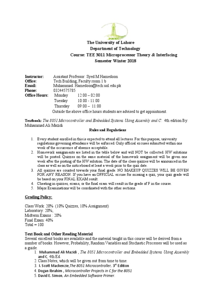 MICROPROCESSOR THEORY & INTERFACING | PDF | Microcontroller | Embedded ...