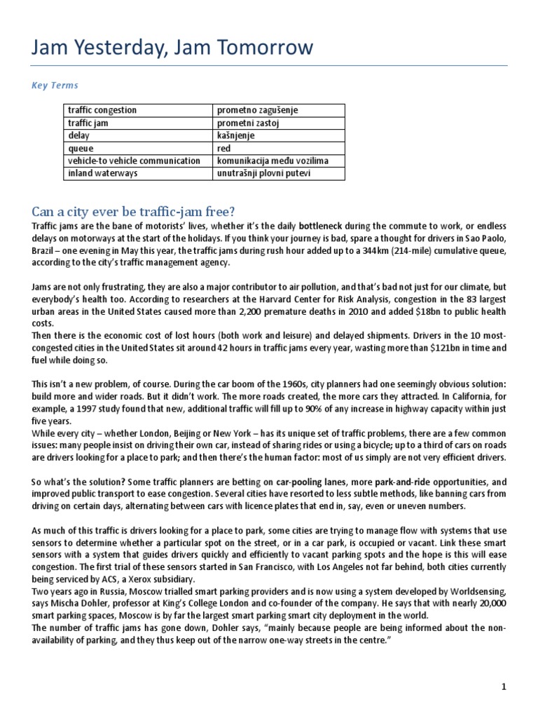 Jam Yesterday, Jam Tomorrow | PDF | Traffic Congestion | Parking