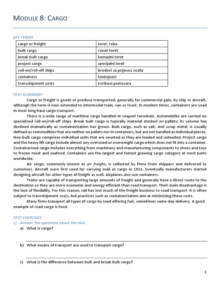 Cargo Transport Types & Methods | PDF | Cargo | Containerization