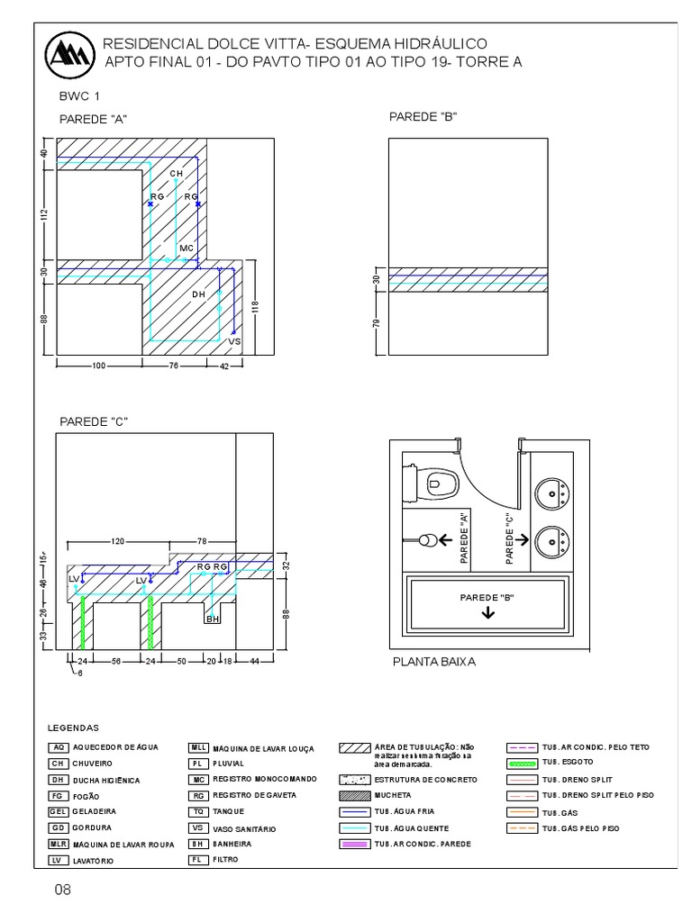 Residencial Dolce Vitta-Esquema Hidráulico Apto Final 01 - Do Pavto Tipo 01 Ao Tipo 19 - Torre A ...