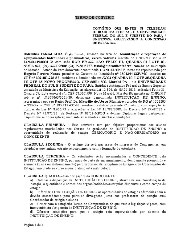 TERMO DE CONVENIO - NOVO - Modelo ATUALIZADO | PDF | Estágio | Procura ...
