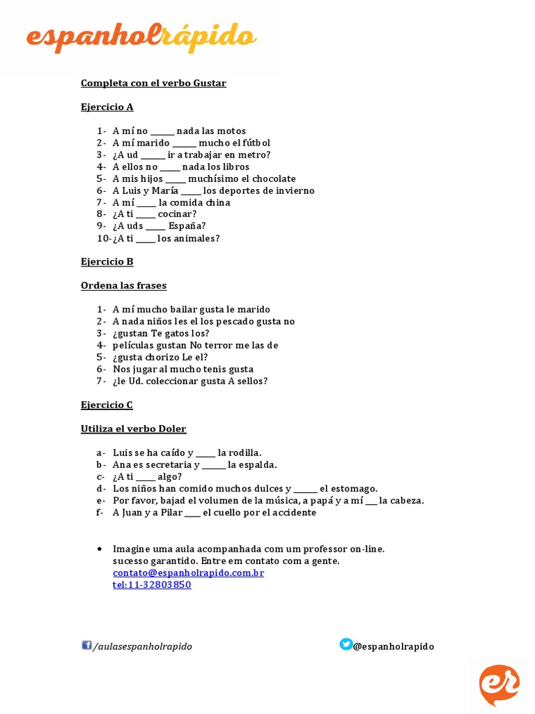 Verbo Gustar Doler Espanhol | PDF
