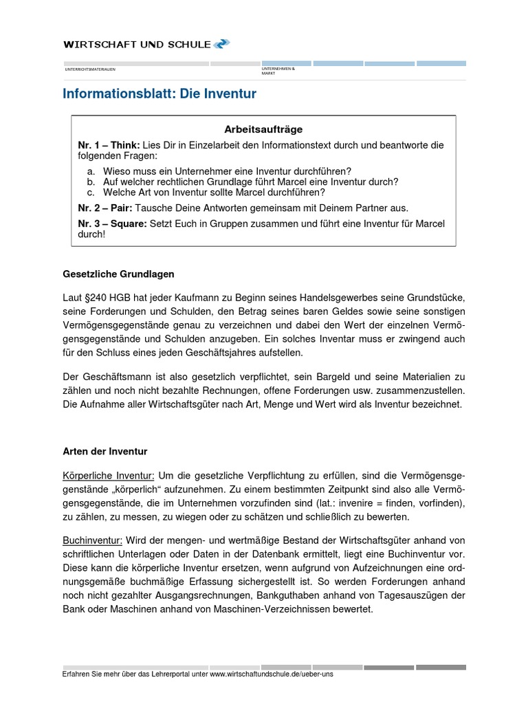 Arbeitsblaetter Inventur U Inventar | PDF