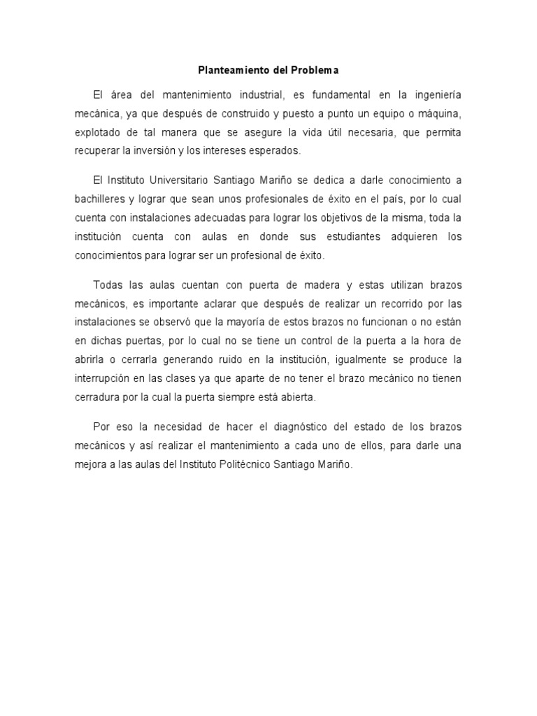 Planteamiento Del Problema | PDF