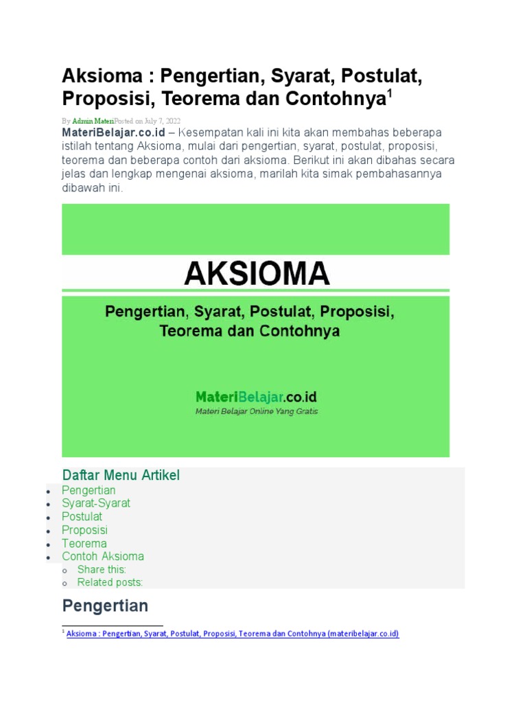 Aksioma Pengertian, Syarat, Postulat, Proposisi, Teorema Dan Contohnya | PDF | Sains & Matematika
