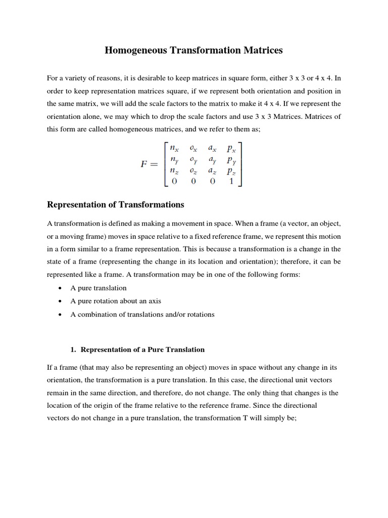 Homogenous Transformation | PDF | Cartesian Coordinate System | Rotation Homogenous Transformation | PDF | Cartesian Coordinate System | Rotation
