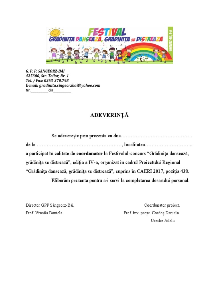 Adeverinta Coordonator 2017 | PDF