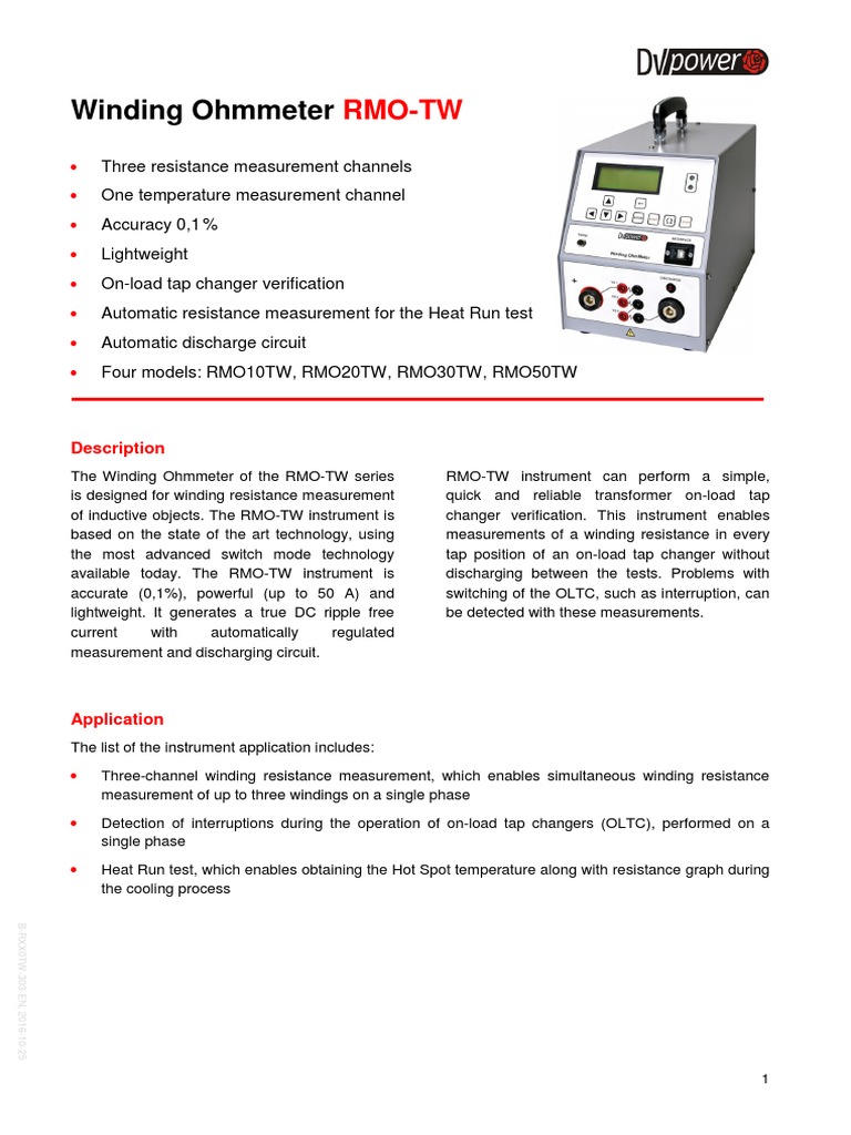 RMO-TW Winding Ohmmeter Overview | PDF | Transformer | Computer Engineering