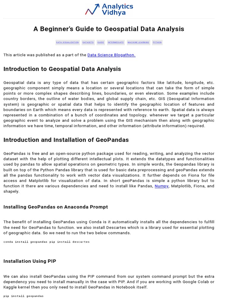 A Beginners Guide To Geospatial Data Analysis | PDF