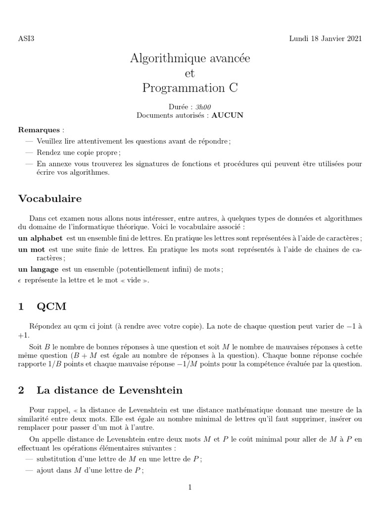 Examen d'Algorithmique et C | PDF | Mathématiques | Informatique théorique