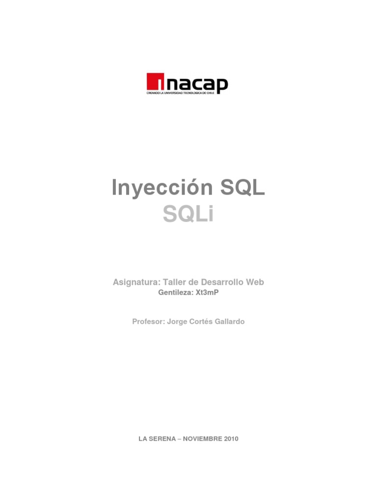Inyección SQL | Descargar gratis PDF | SQL | Mi sql