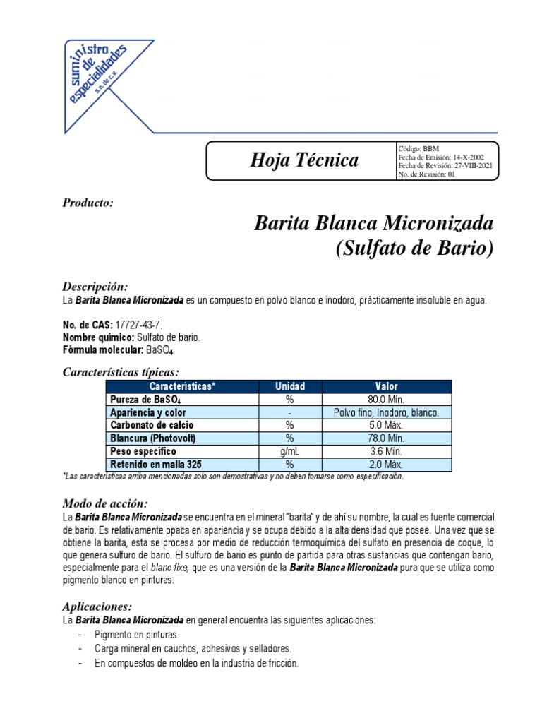Barita Blanca: Usos y Características | PDF | Pigmento | Química